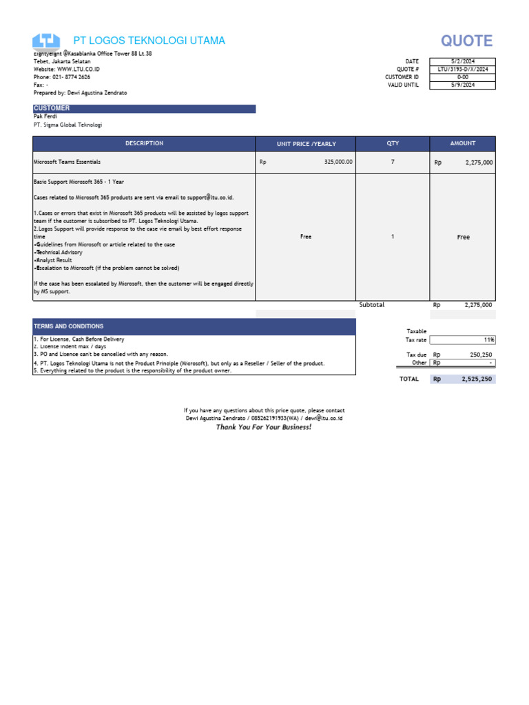 PT. Sigma Global Teknologi - Quotation Renewal License MS. Teams | PDF | Government Finances | Taxes