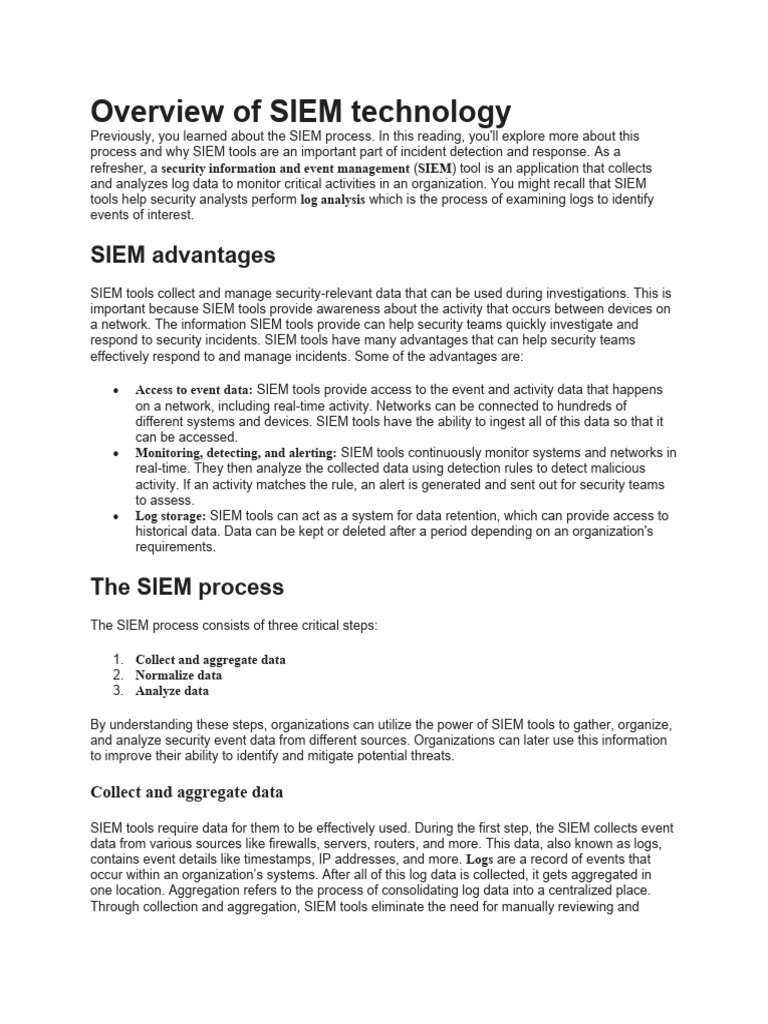 Overview of SIEM Technology | PDF | Security | Computer Security