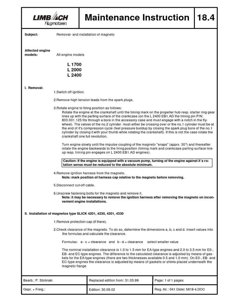 Magneto Removal and Installation Guide | PDF | Ignition System | Engines