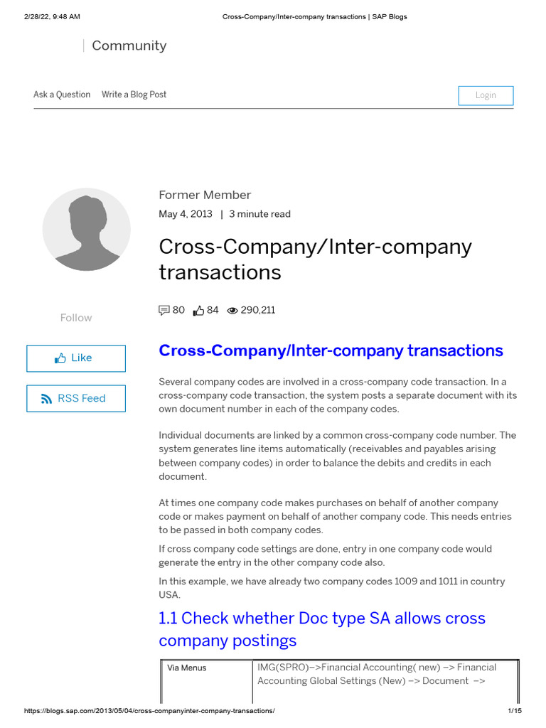 Cross-Company - Inter-Company Transactions - SAP Blogs | PDF | Accounts Payable | Business