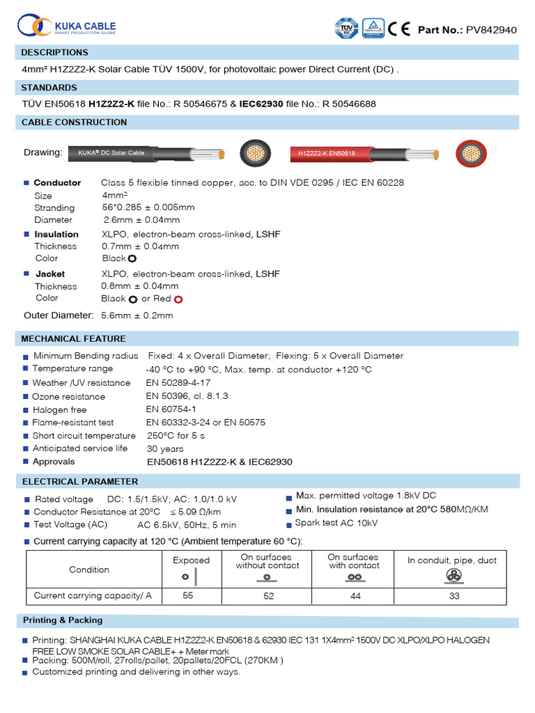 2 - Datasheet For 4mm2 Solar PV Cable - KUKA CABLE | PDF | Photovoltaic System | Alternating Current