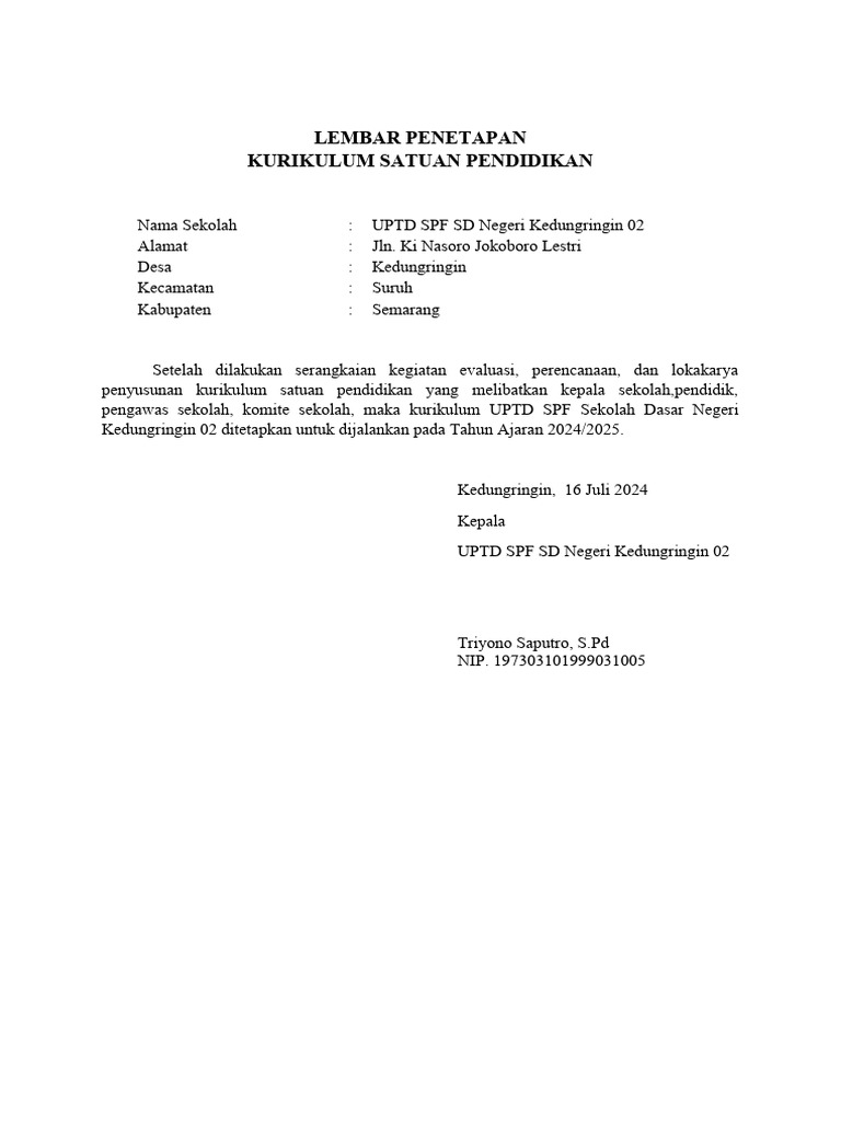 LEMBAR PENETAPAN Dan VALIDASI KSP 2024.2025 | PDF