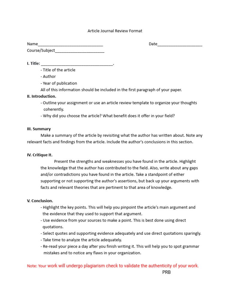 Article Journal Review Format Pdf