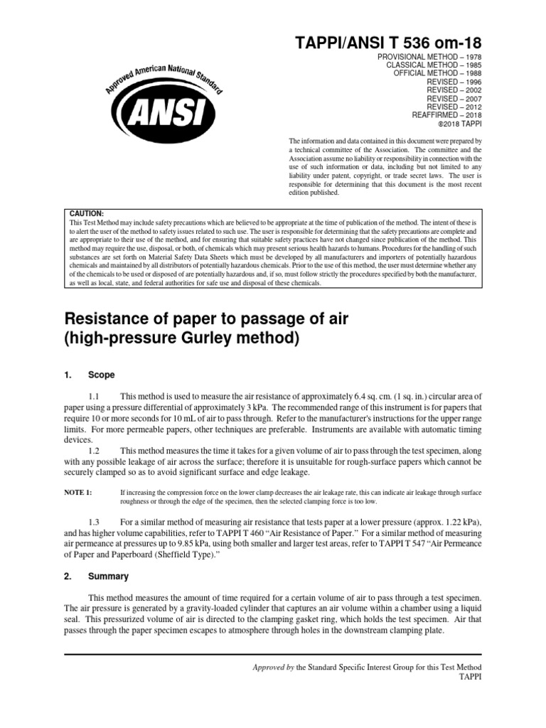 T 536 Om-18 Resistance of Paper To Passage of Air | PDF | Atmosphere Of ...