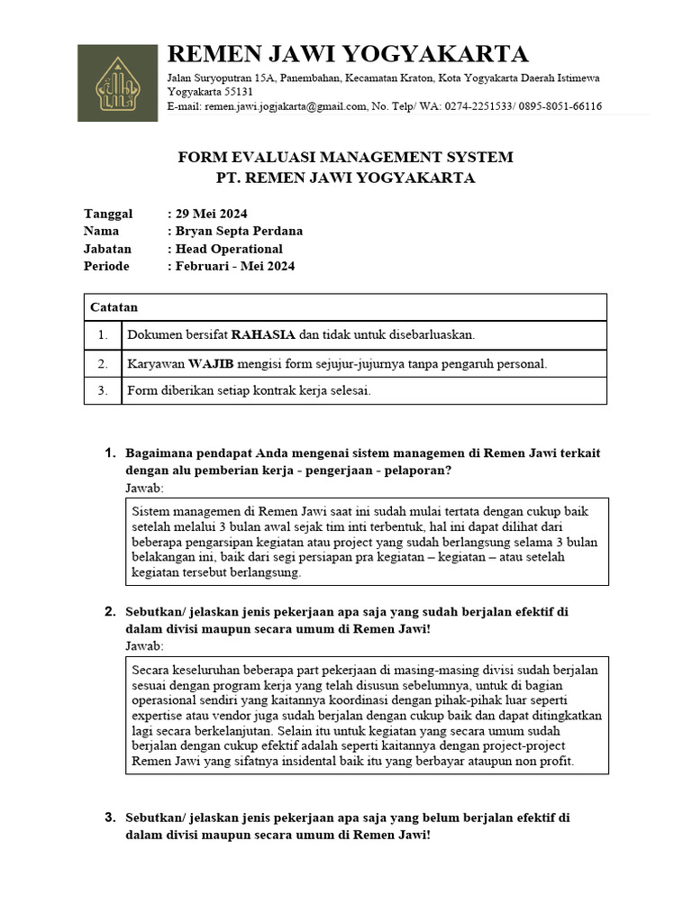 Form Evaluasi Management System | PDF