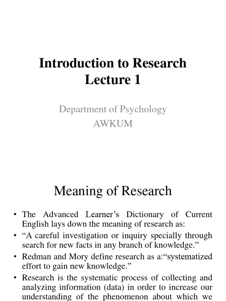 Lecture 1 Introduction To Research BS 4th | PDF | Scientific Method | Methodology