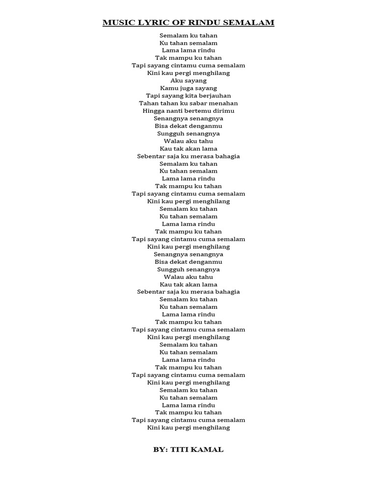 Lirik Lagu Rindu Semalam dan Lainnya | PDF