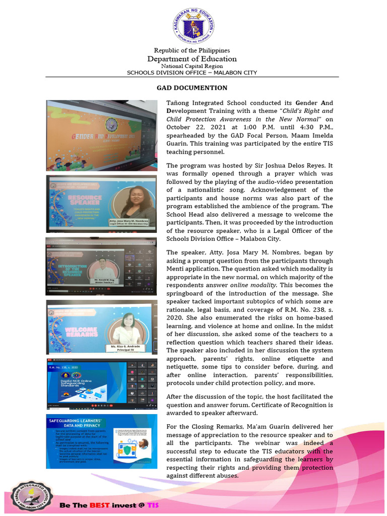 Gender Development Training at Tañong IS | PDF | Human Communication ...