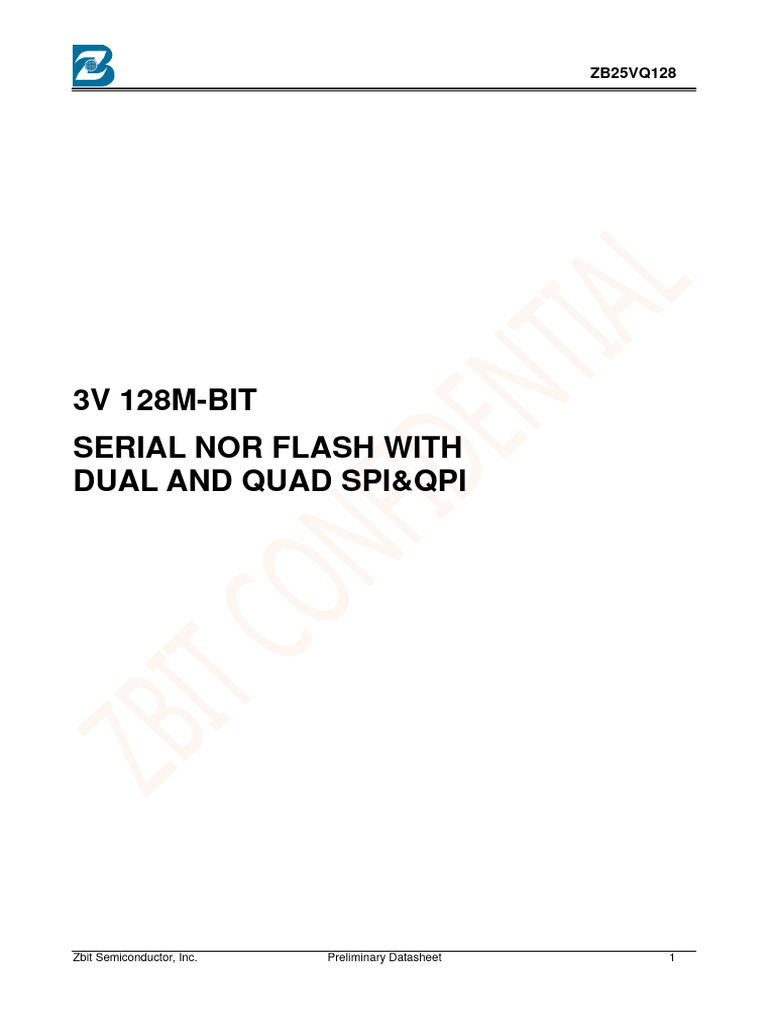 ZB25VQ128 128M-bit Serial NOR Flash | PDF | Flash Memory | Computer Memory
