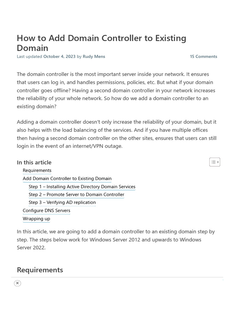 How To Add Domain Controller To Existing Domain | PDF | Domain Name System | Active Directory
