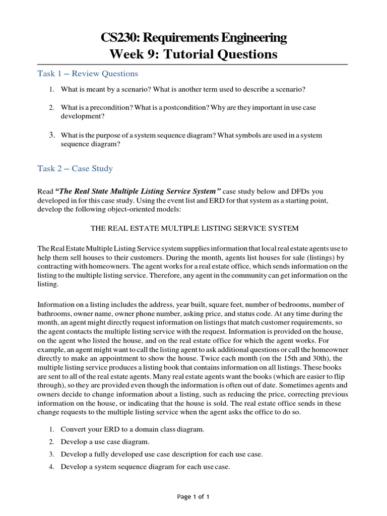 Week 9 Tutorial Questions | PDF | Use Case | Information