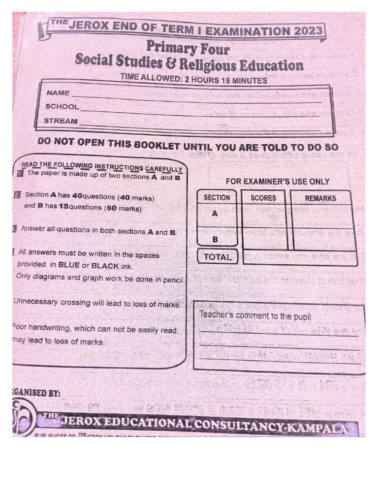 The Jerox End of Term 1 P.4 S.S.T 2023 | PDF