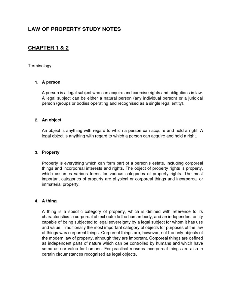 Law of Property Study Notes | PDF | Property | Justice