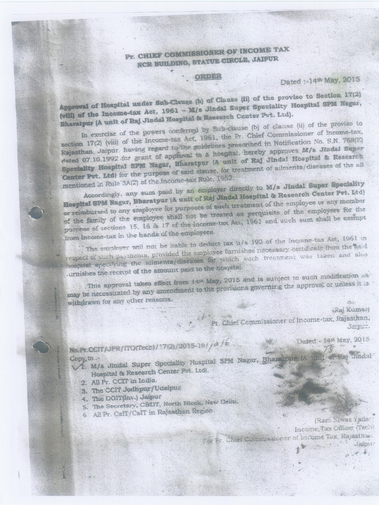 Rule 3A Income Tax Exemtion Certificate Jindal Hospital Bharatpur | PDF