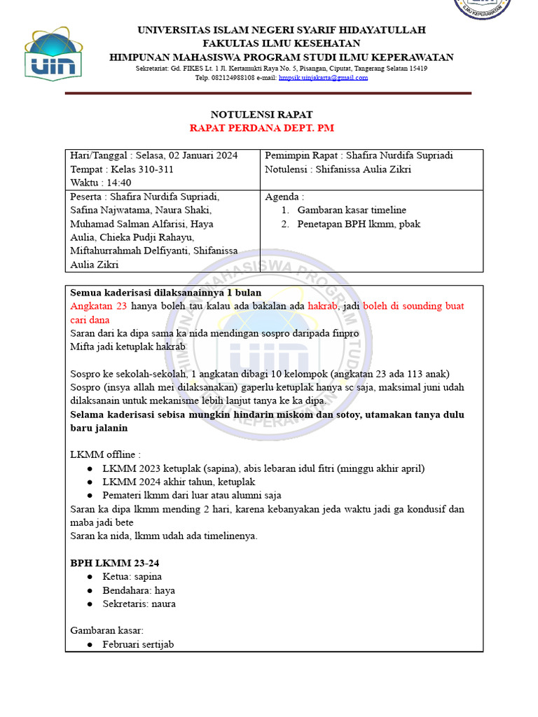 Form Notulensi Rapat | PDF