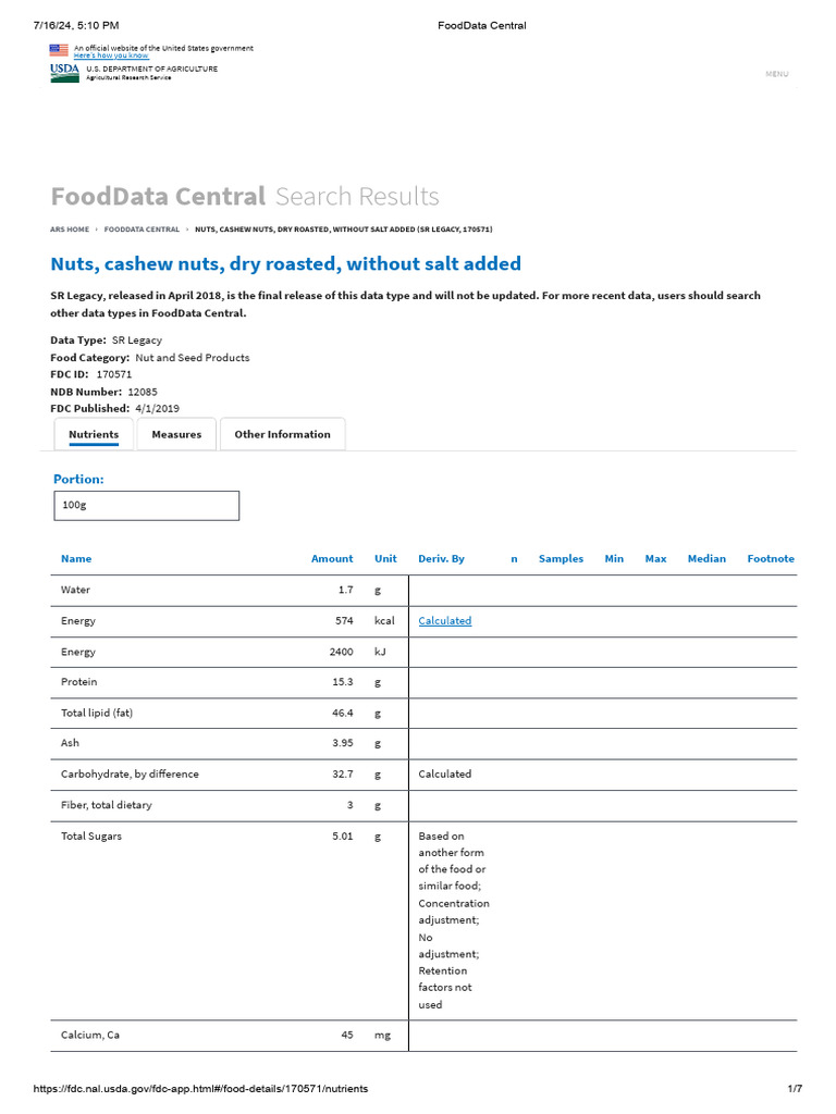 FoodData Central - USFDA | PDF | Polyunsaturated Fat | Nut (Fruit)