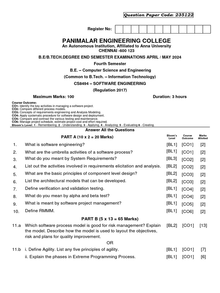 Software Engineering Exam Paper 2024 | PDF | Software | Software ...