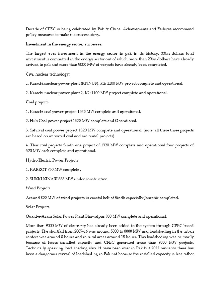 CPEC and Energy Sector | PDF | Electricity Generation | Solar Power