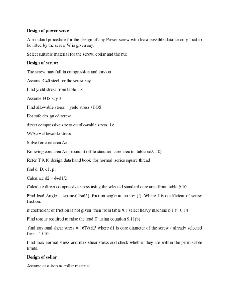 Design of Power Screw | PDF | Stress (Mechanics) | Bending