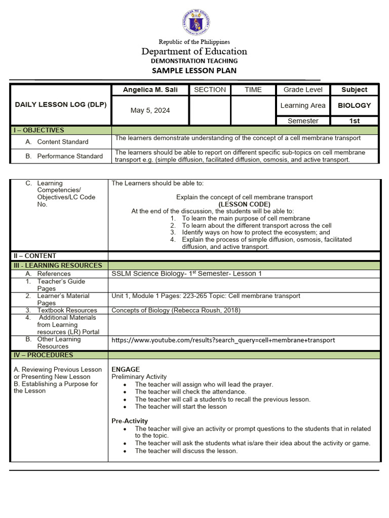 Cell Membrane Transport Lesson Plan | PDF | Cell Membrane | Osmosis