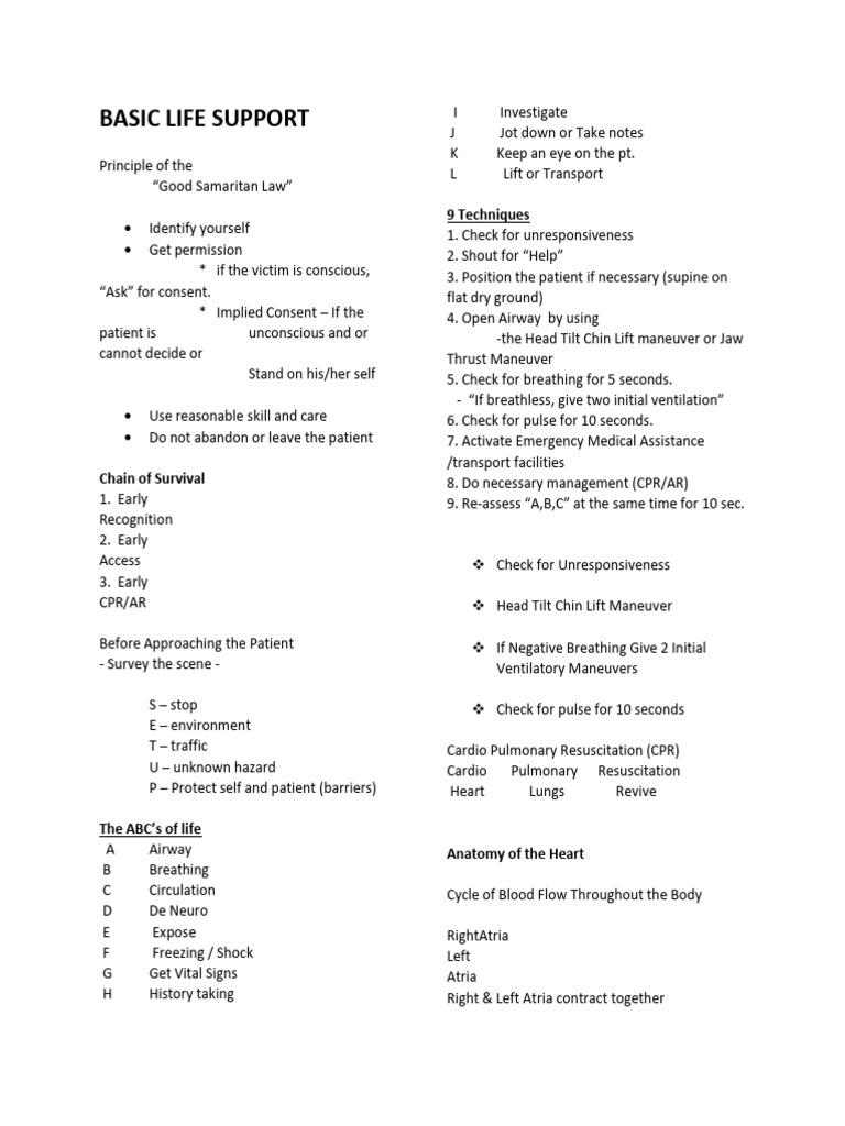 Basic Life Support | PDF | Artery | Atrium (Heart)