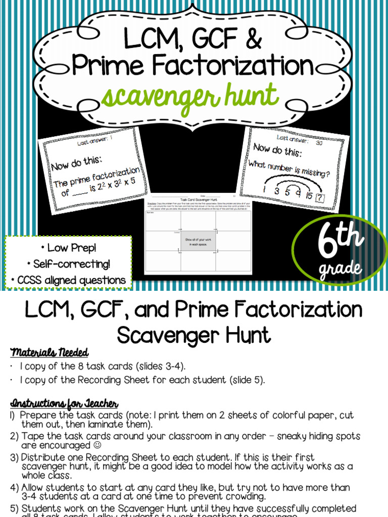 LCM, GCF & Prime Factorization: Scavenger Hunt | PDF | Copyright ...