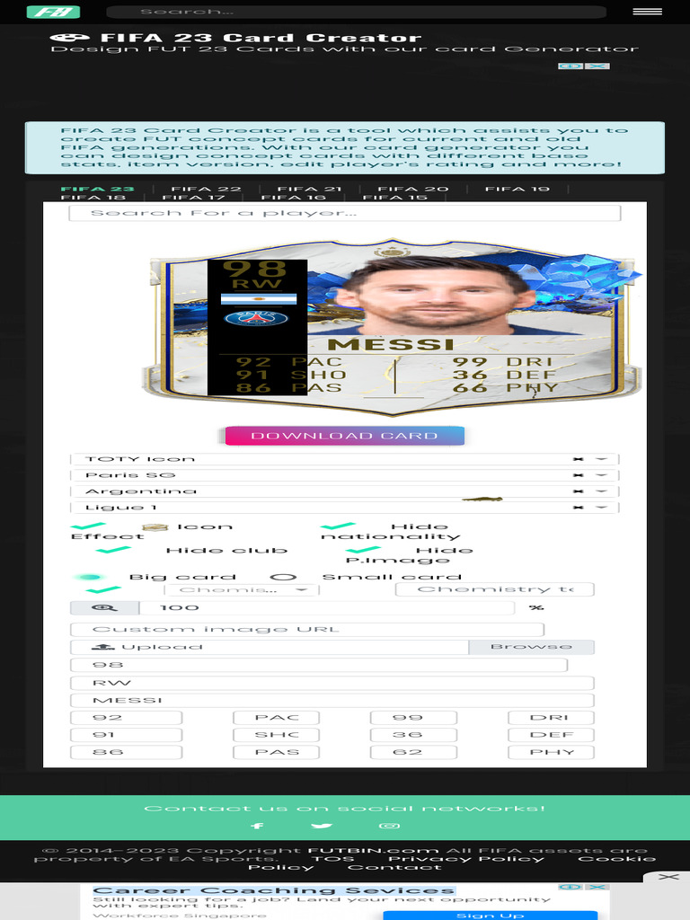 FIFA 23 Card Creator Generator FUTBIN | PDF