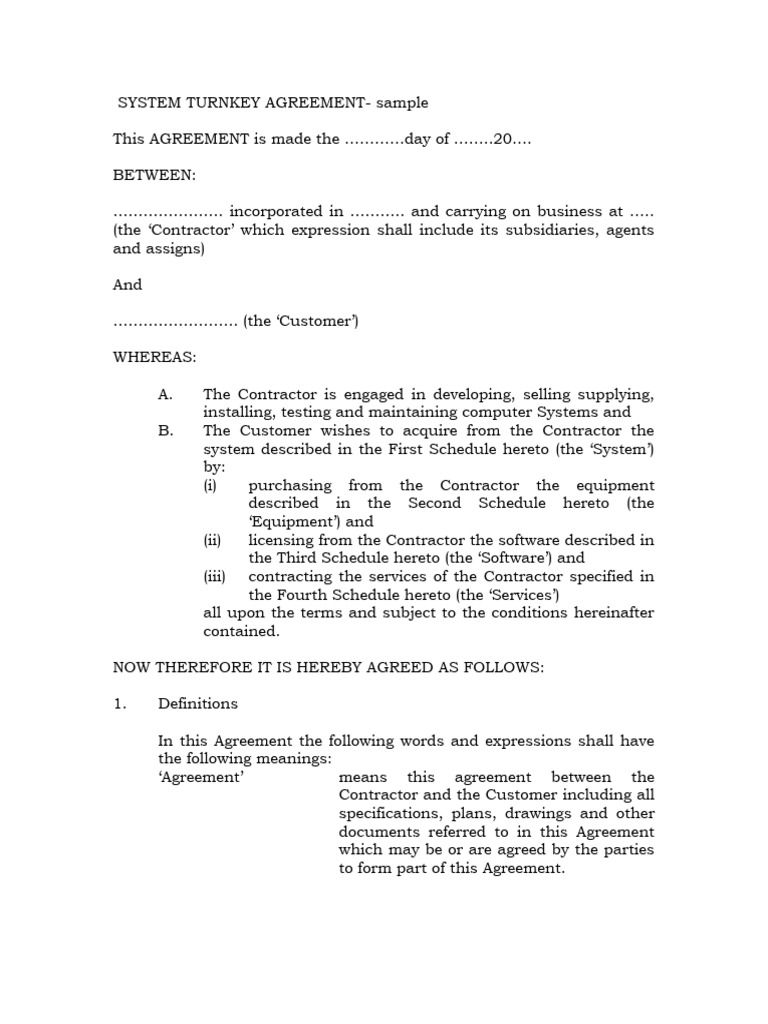 Turnkey Agreement-Software | PDF | Indemnity | Legal Liability