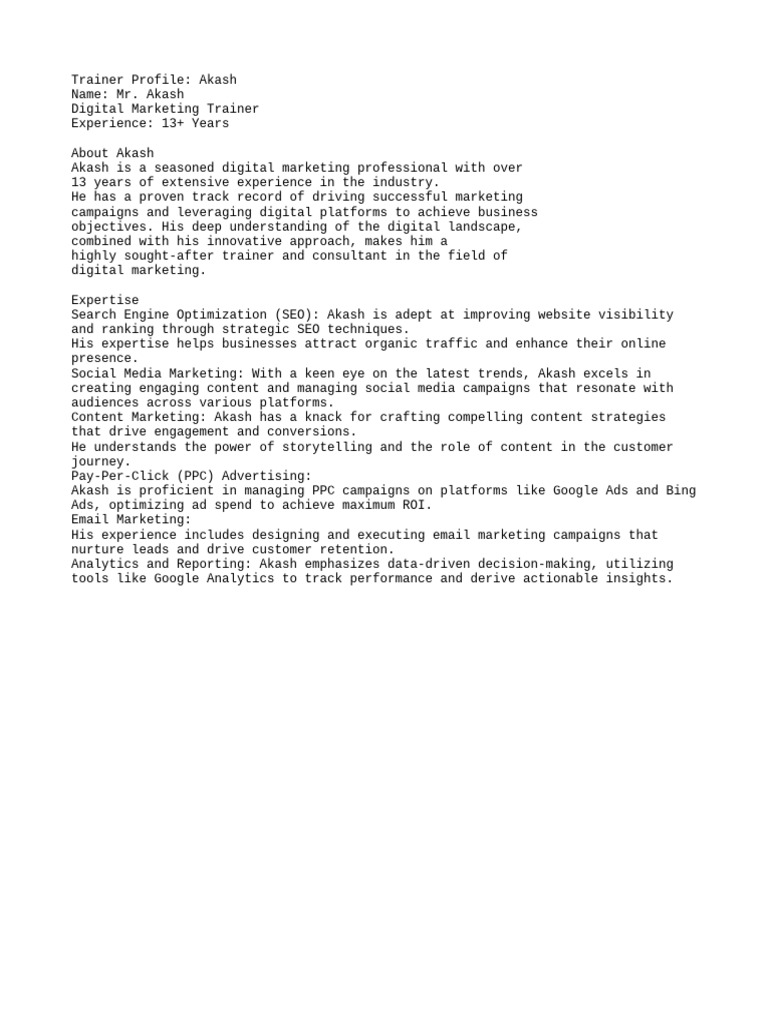 Akash - Trainer Profile | PDF | Career & Growth