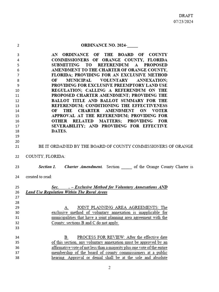 24 1069 Draft Ordinance - Annexation Charter Amendment | PDF | Government | Justice