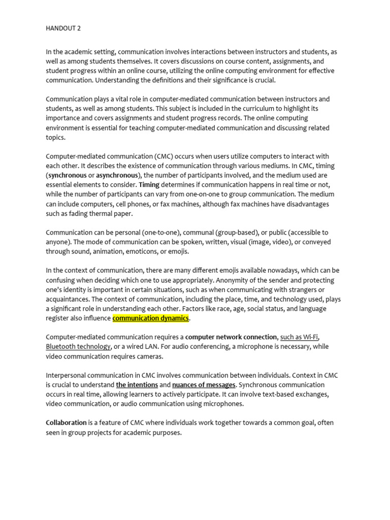 CMC Handout 2 | PDF | Communication | Computer Mediated Communication