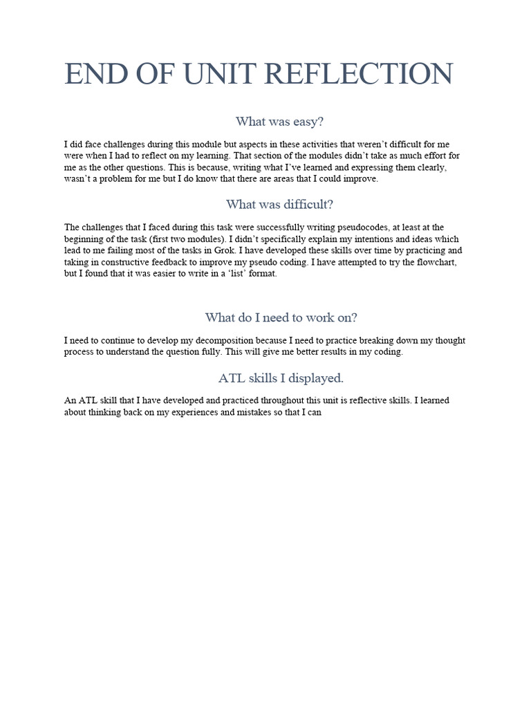 End of Unit Reflection | PDF