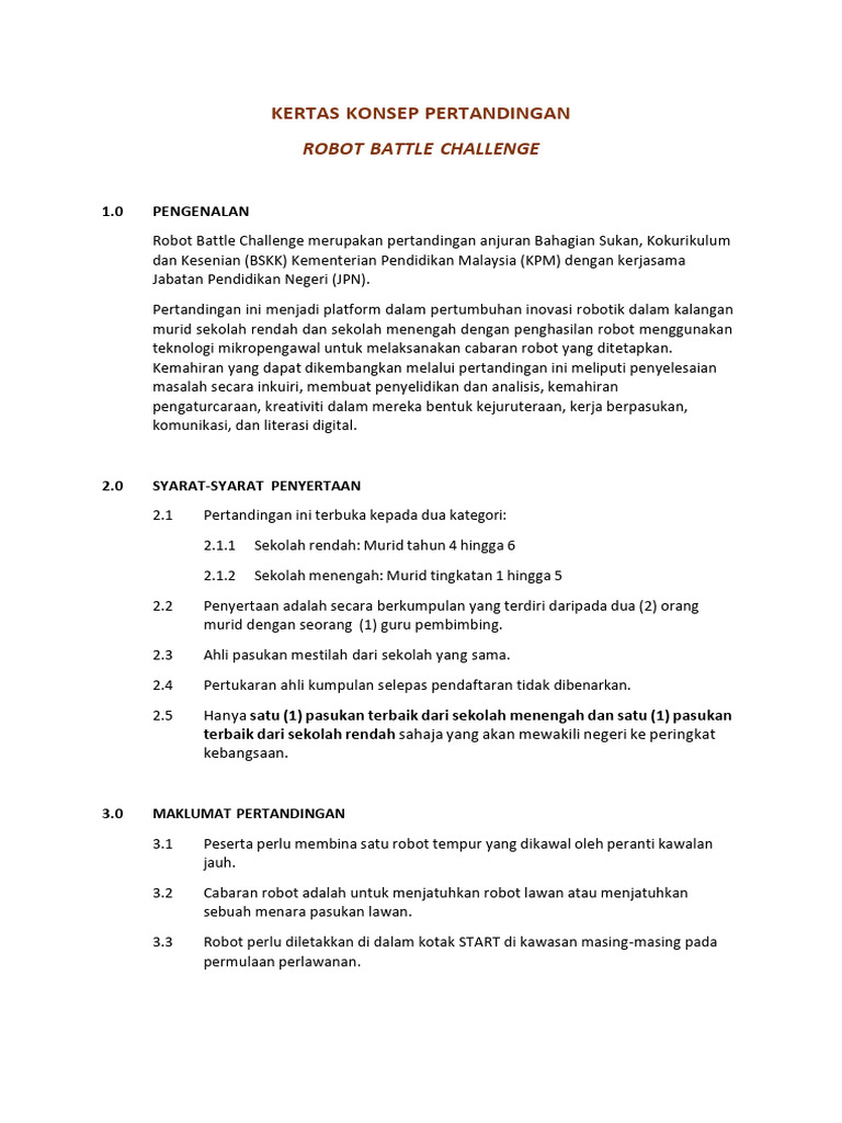 Kertas Konsep Pertandingan Robot Battle Challenge | PDF