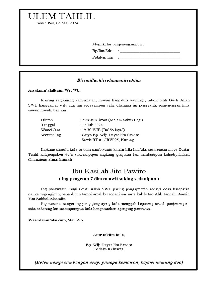 Ulem Tahlil 7 Dinten | PDF