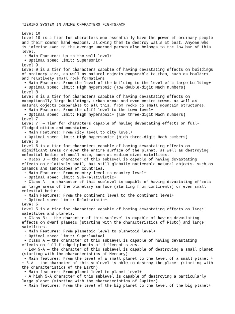 Tiering System in Anime Characters Fights (Acf) | PDF | Planets | Galaxy