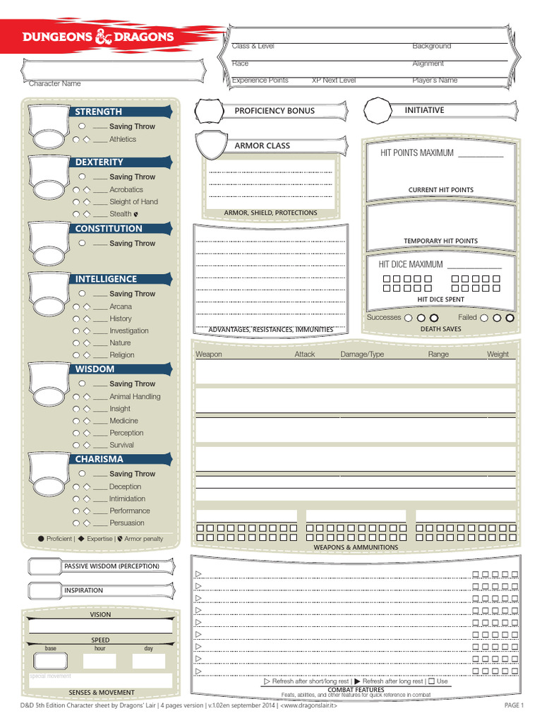 D&D 5E Character Sheet Template | PDF | Role Playing Video Games | Role ...