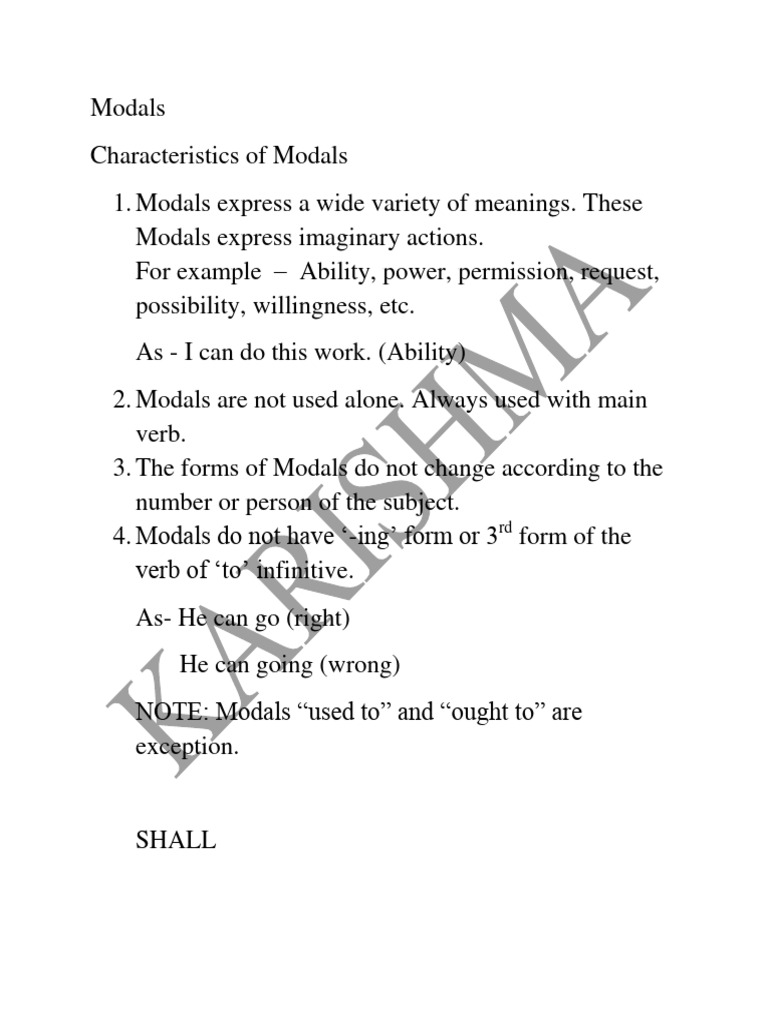 MODALS | PDF | Verb | Grammar