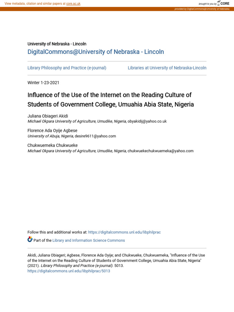 Influence of The Use of The Internet On | PDF | Questionnaire | Internet