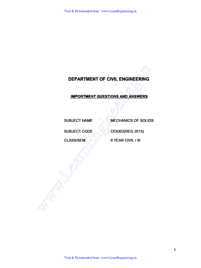 CE6302 SCAD MSM by WWW - Learnengineering.in | PDF | Bending | Young's Modulus