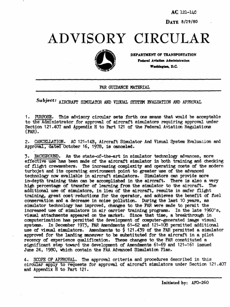 FAA-AC-121-14C Aircraft Simulator and Visual System Evaluation and ...