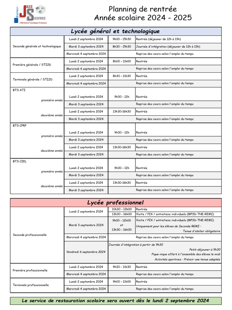 Rentrée scolaire 2024 : dates et horaires | PDF | Niveaux d ...