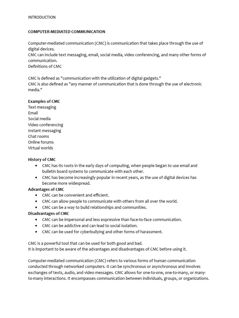 Computer Mediated Communication Intro | PDF | Computer Mediated Communication | Cyberspace