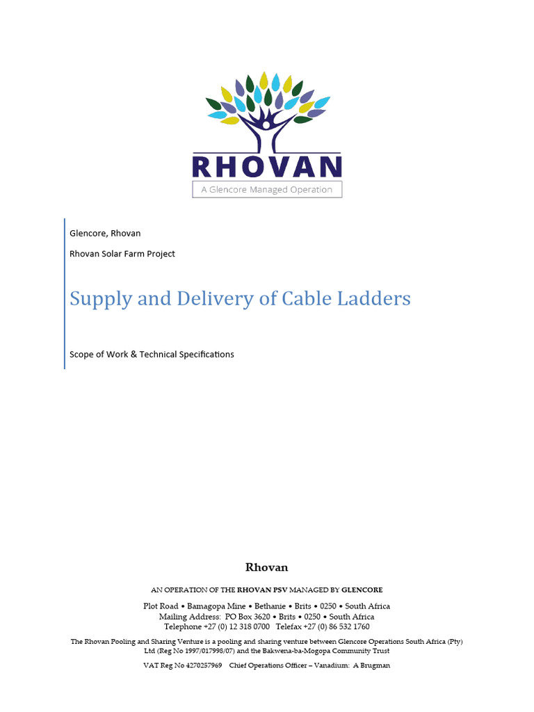 Solar Farm - Supply of Cable Ladders - Scope of Work | PDF