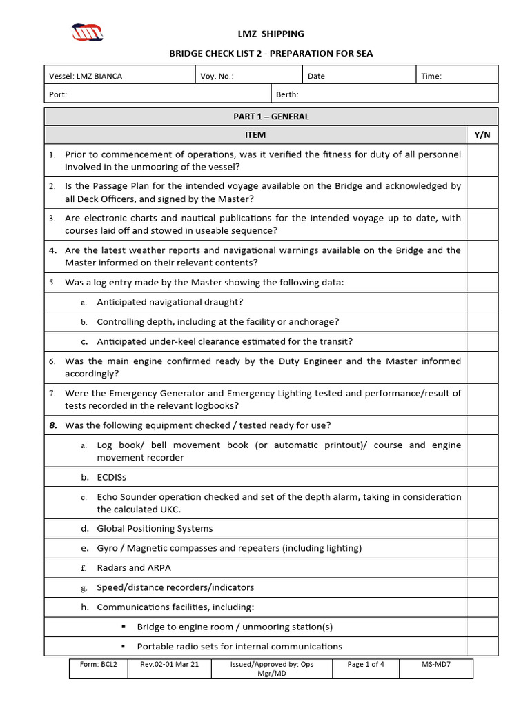BCL2 Preparation For Sea | PDF | Shipping | Water Transport
