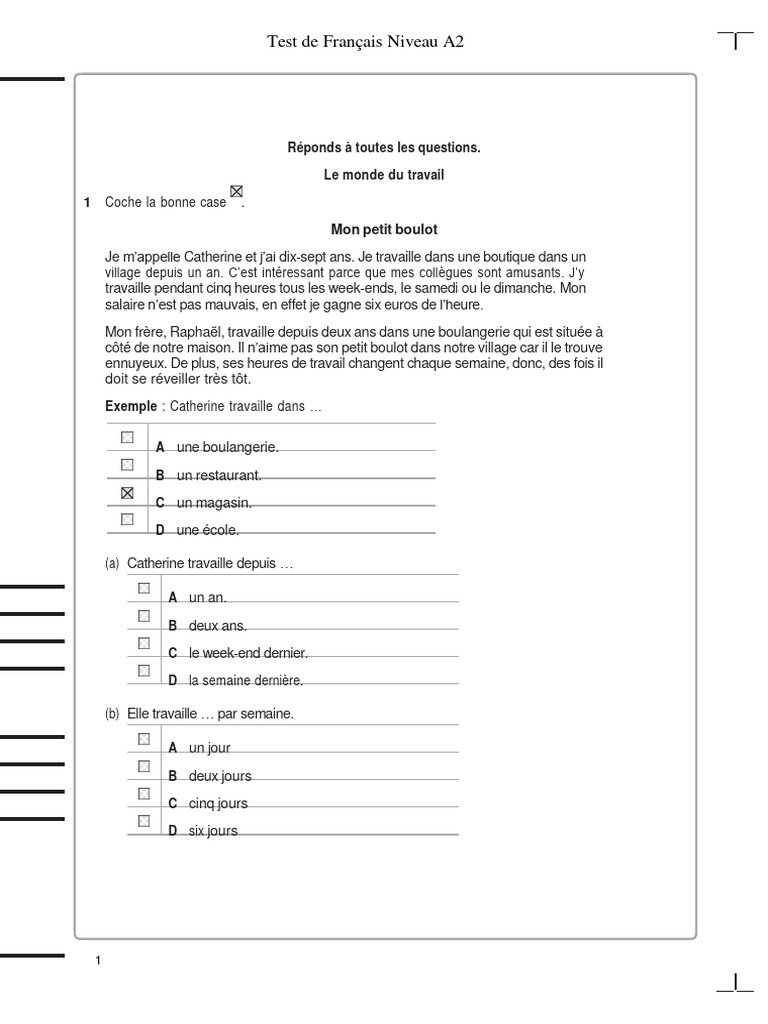 Test de Français A2 avec Correction | PDF