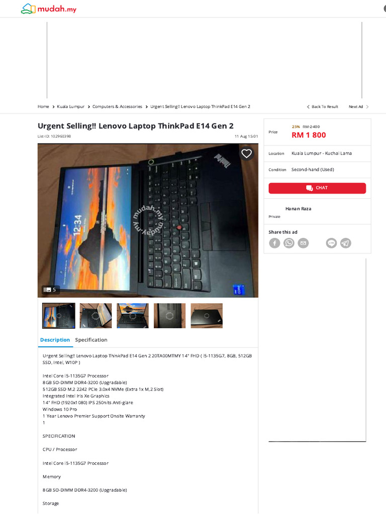 Mudah - My Lenovo Laptop ThinkPad E14 Gen 2 rm1800 | PDF | Laptop | Solid State Drive