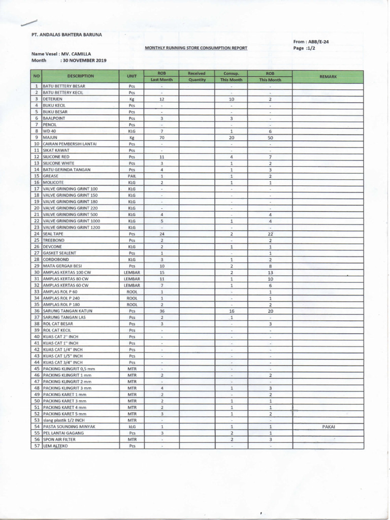 Monthly Running Store Consumption Report048 | PDF