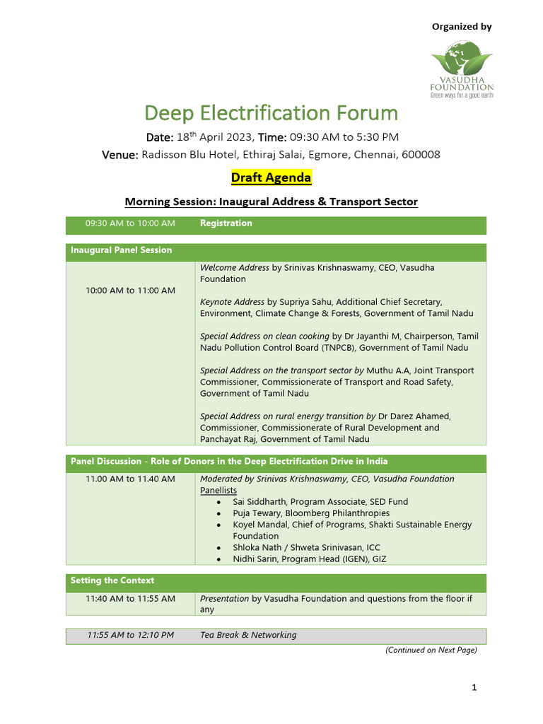 Draft Agenda Transport Deep Dive Deep Electrification Forum 28 Mar 2023 | PDF