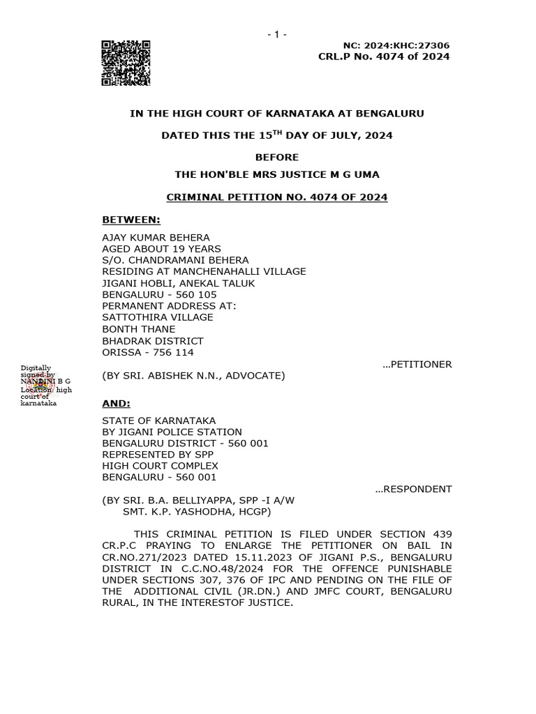 Ajay Kumar Behera Vs State | PDF | Bail | Rape