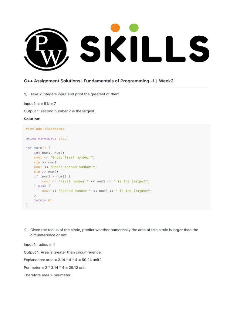C++ Assignment Solutions - Fundamentals of Programming - 1 - Week2 | PDF | Computer Programming ...